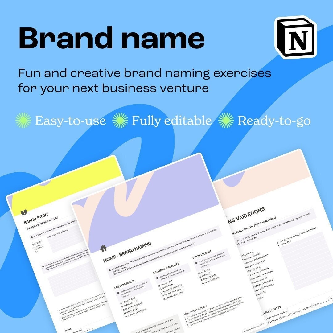 BRAND NAMING GUIDE | Notion Template | Guided Brand Naming Workbook ...