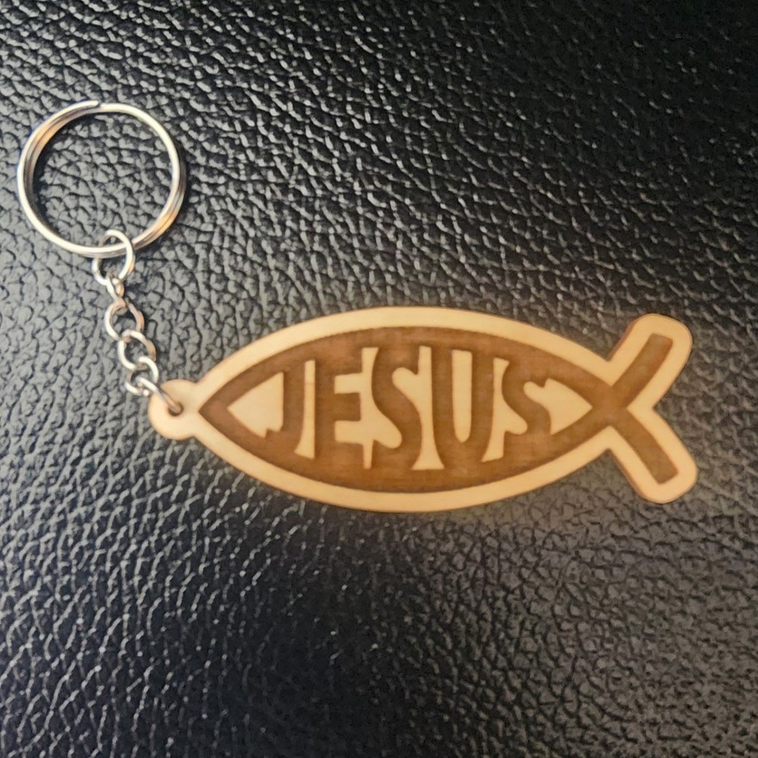 Christian Fish Symbol Keychain - Laser-cut Baltic Birch, Personalized ...
