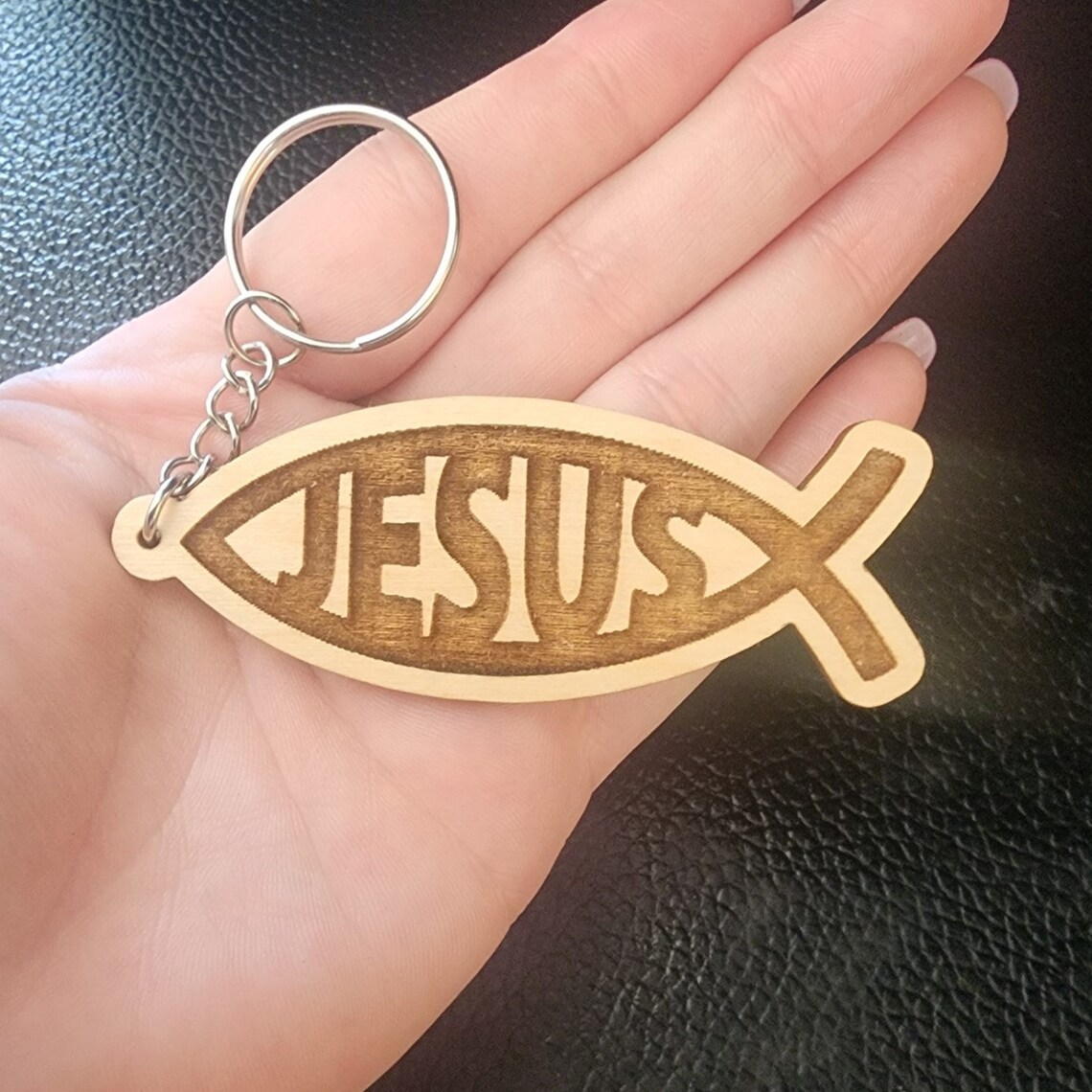 Christian Fish Symbol Keychain - Laser-cut Baltic Birch, Personalized ...