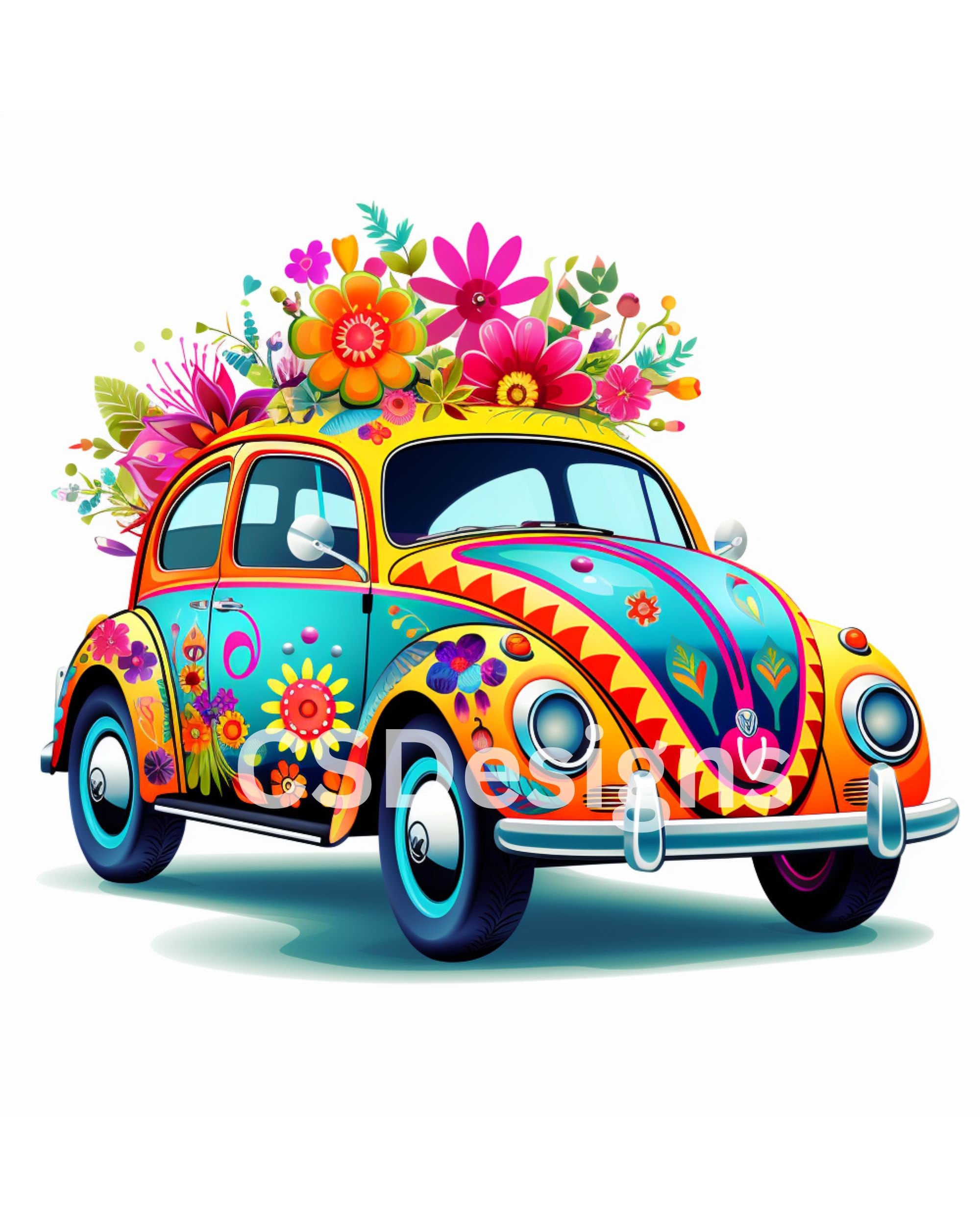 Volkswagen Beetle Hippie File Floral Beetle Bug PNG, JPG, brillante y ...