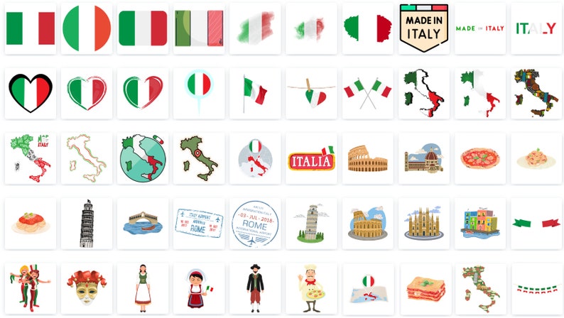 Italy Svg Bundle, 50 Italy Clipart, Italy Flag PNG, Italy Vector, Italy ...