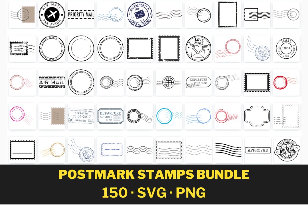 Postmark Stamps SVG Bundle, Vintage Stamp Clipart, Digital Stamp ...