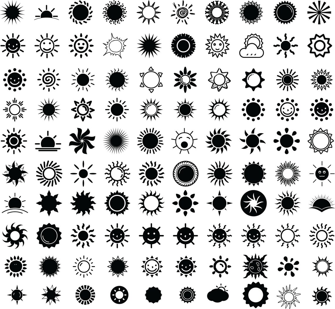 Sun Svg Bundle, Summer Clipart Set, Sun Vector Files, Digital Download ...