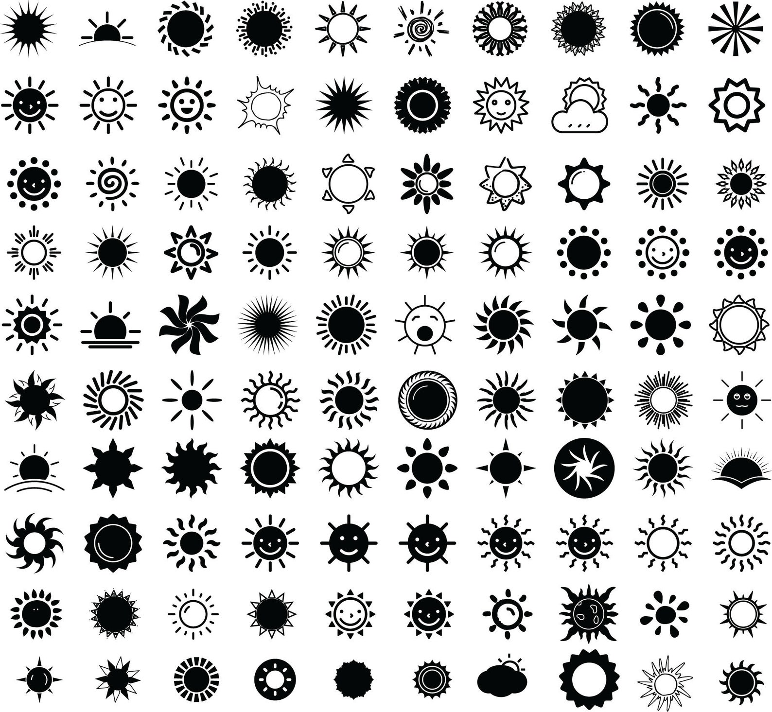 Sun Svg Bundle, Summer Clipart Set, Sun Vector Files, Digital Download ...