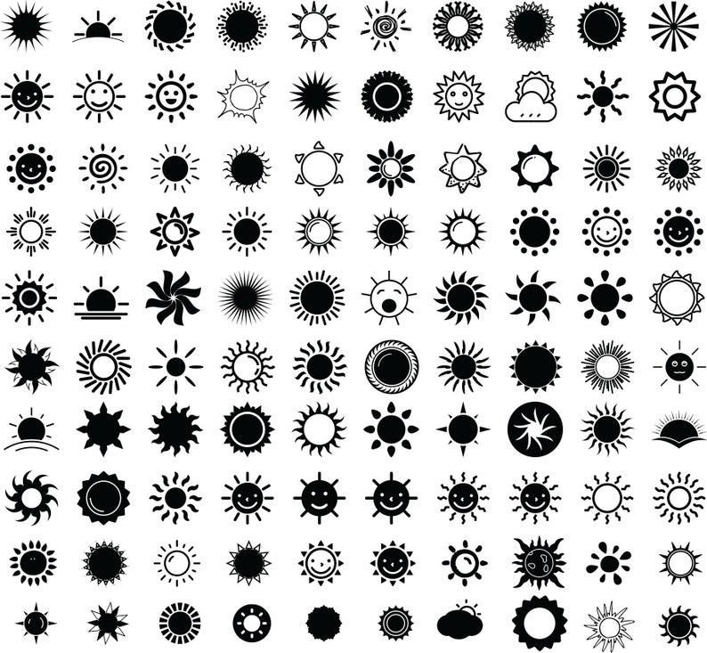 Sun Svg Bundle, Summer Clipart Set, Sun Vector Files, Digital Download ...