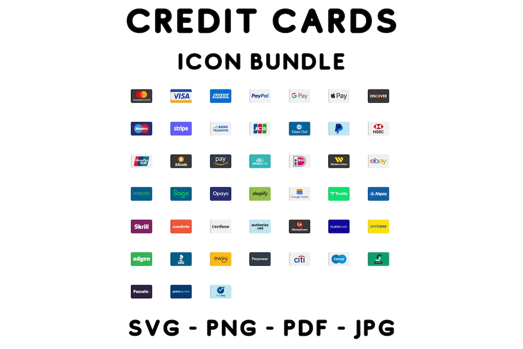 45 Credit Cards SVG, Png, Jpg, Pdf, Shop Payment Logos Payment Sign ...