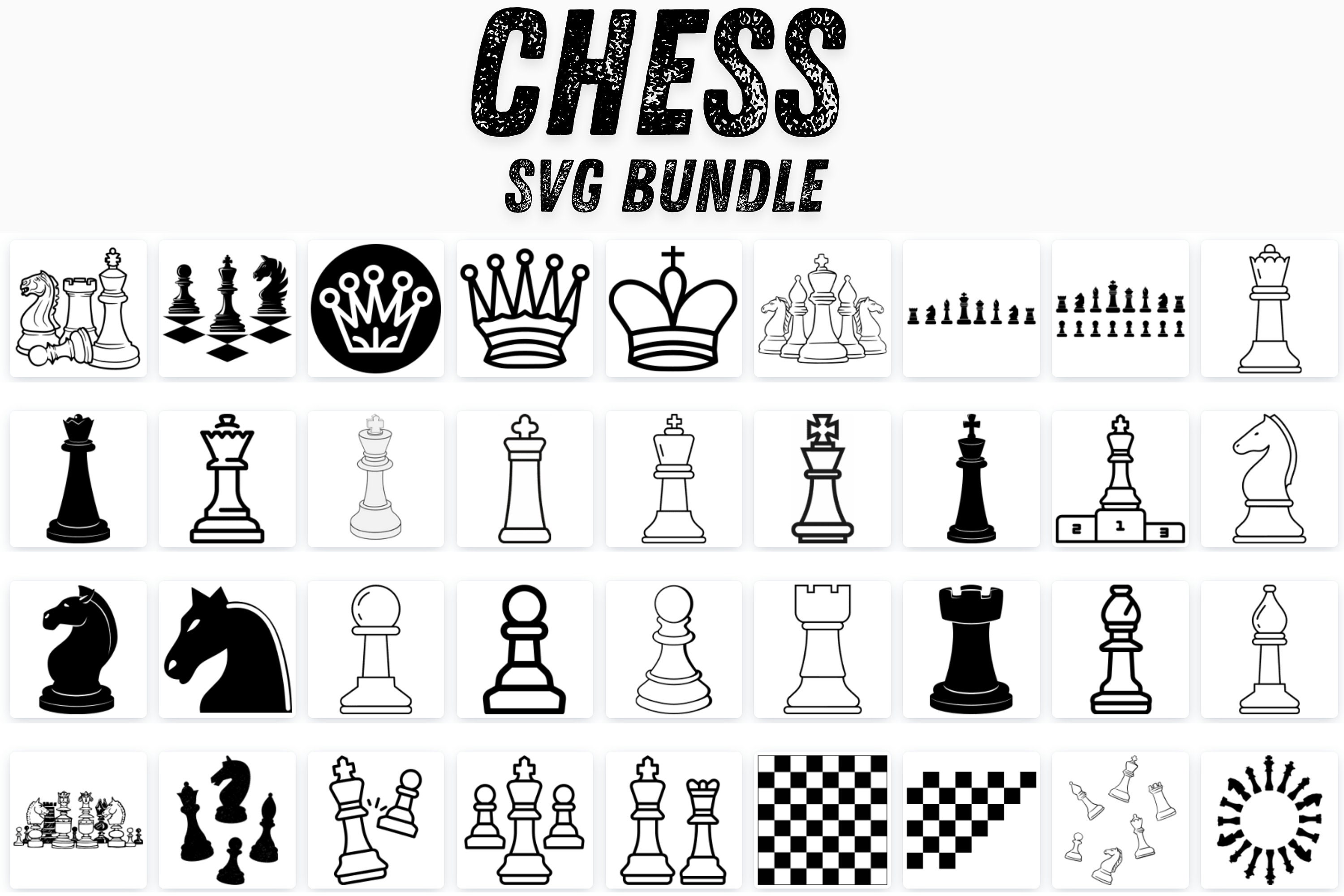 Chess SVG Bundle, Chess Pieces Clipart, Chess Board Template, Chess ...