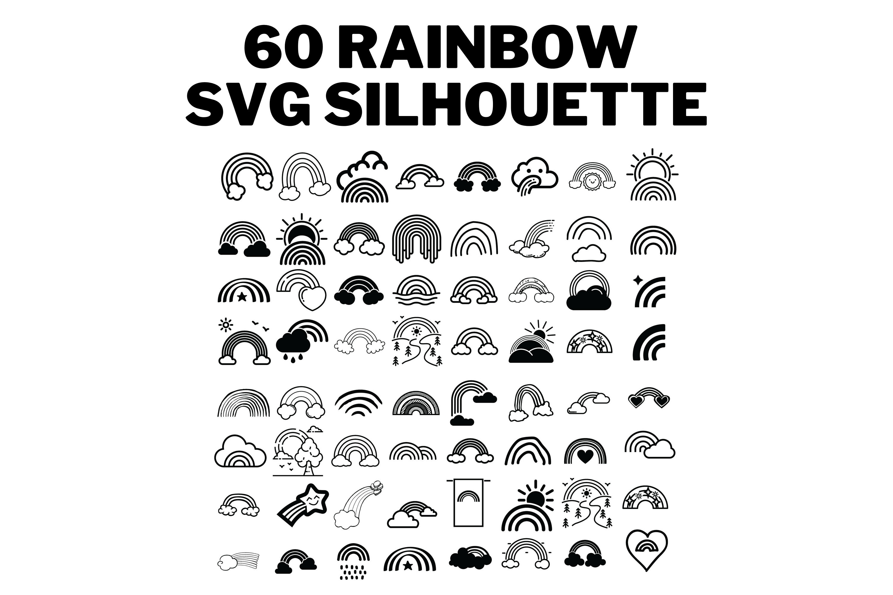Rainbow SVG Bundle, Rainbow Silhouette, Rainbow Vector, Rainbow Clipart ...