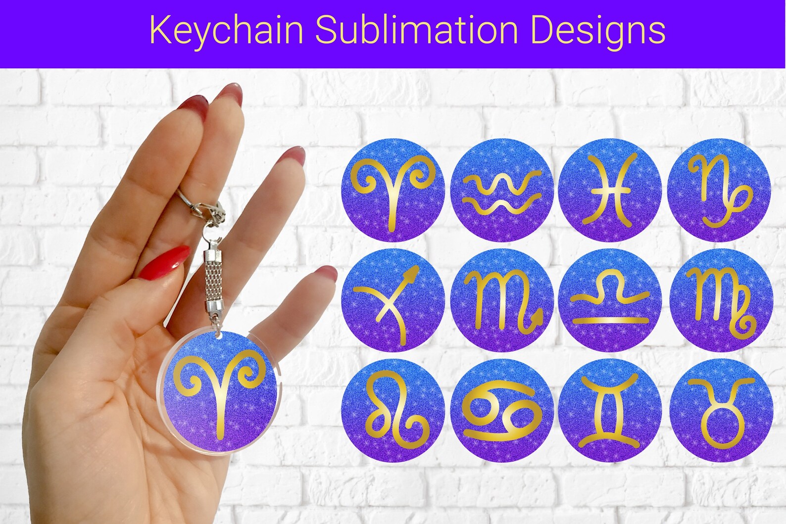 Zodiac Sign Keychain PNG Bundle Astrology Signs Zodiac Design Round ...