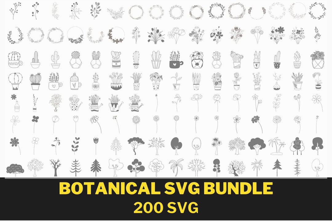 Botanical Svg Bundle, Floral Svg, Flower Svg, Botanical Clipart, Laurel ...