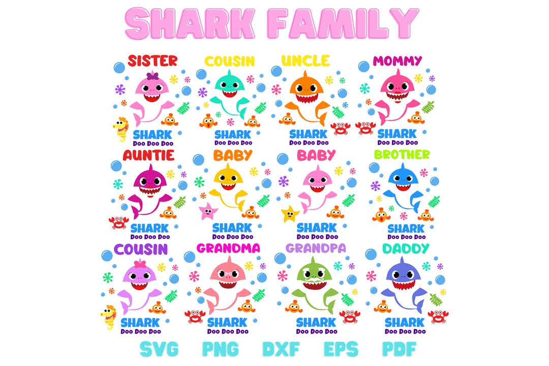Paquete Shark Family SVG, Paquete SVG en capas, Archivos cortados para ...