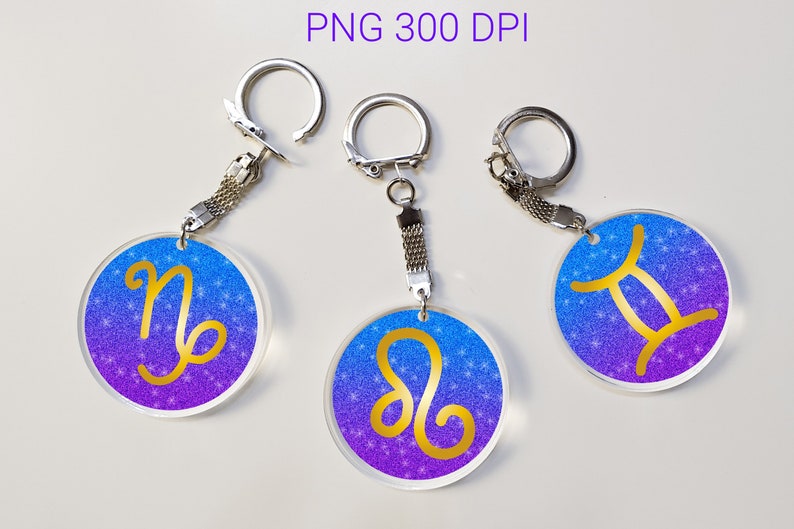 Zodiac Sign Keychain PNG Bundle Astrology Signs Zodiac Design Round ...