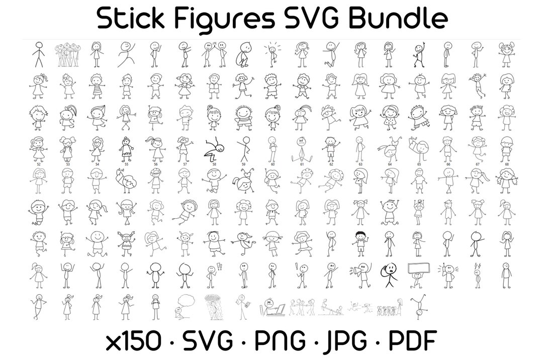 Buy Stick Figures SVG Bundle, Cartoon People Silhouette, Cute Stick ...