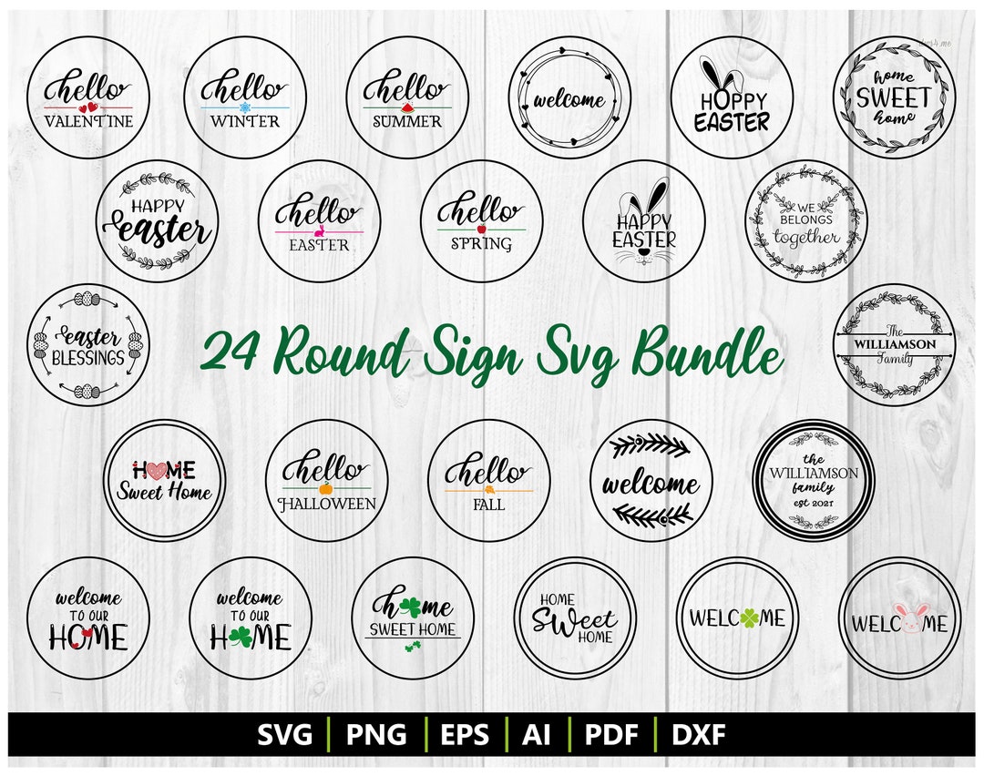 Round Sign SVG Bundle, Circle Cut Files Pack, Signage Design Bundle ...
