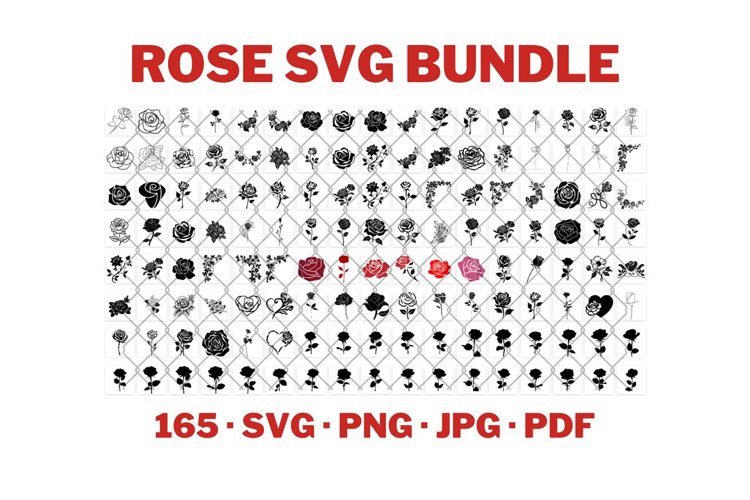 Rose SVG Bundle, 165 Roses Svg, Rose PNG Bundle, Rose Silhouette, Red ...