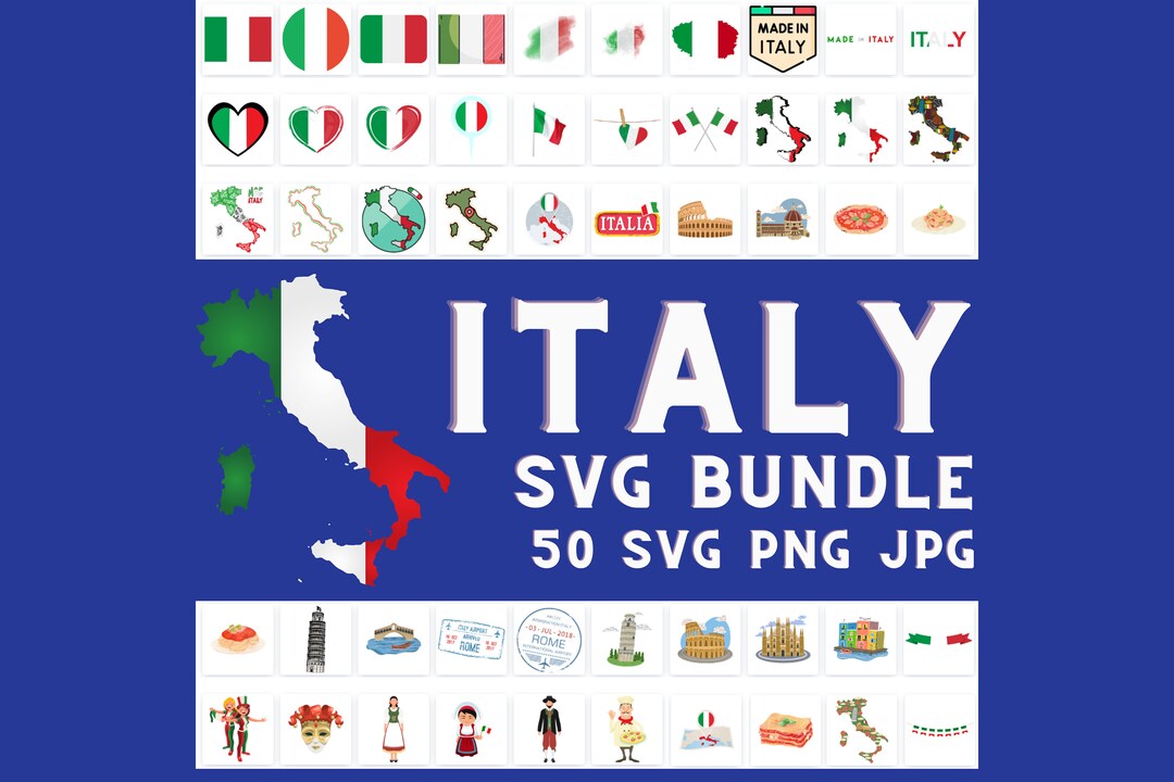 Italy Svg Bundle, 50 Italy Clipart, Italy Flag PNG, Italy Vector, Italy ...
