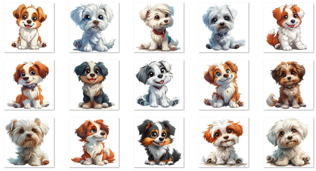 Cute Dogs Clipart Bundle, Cute Puppy PNG, Cartoon Dog, 15 High Quality ...