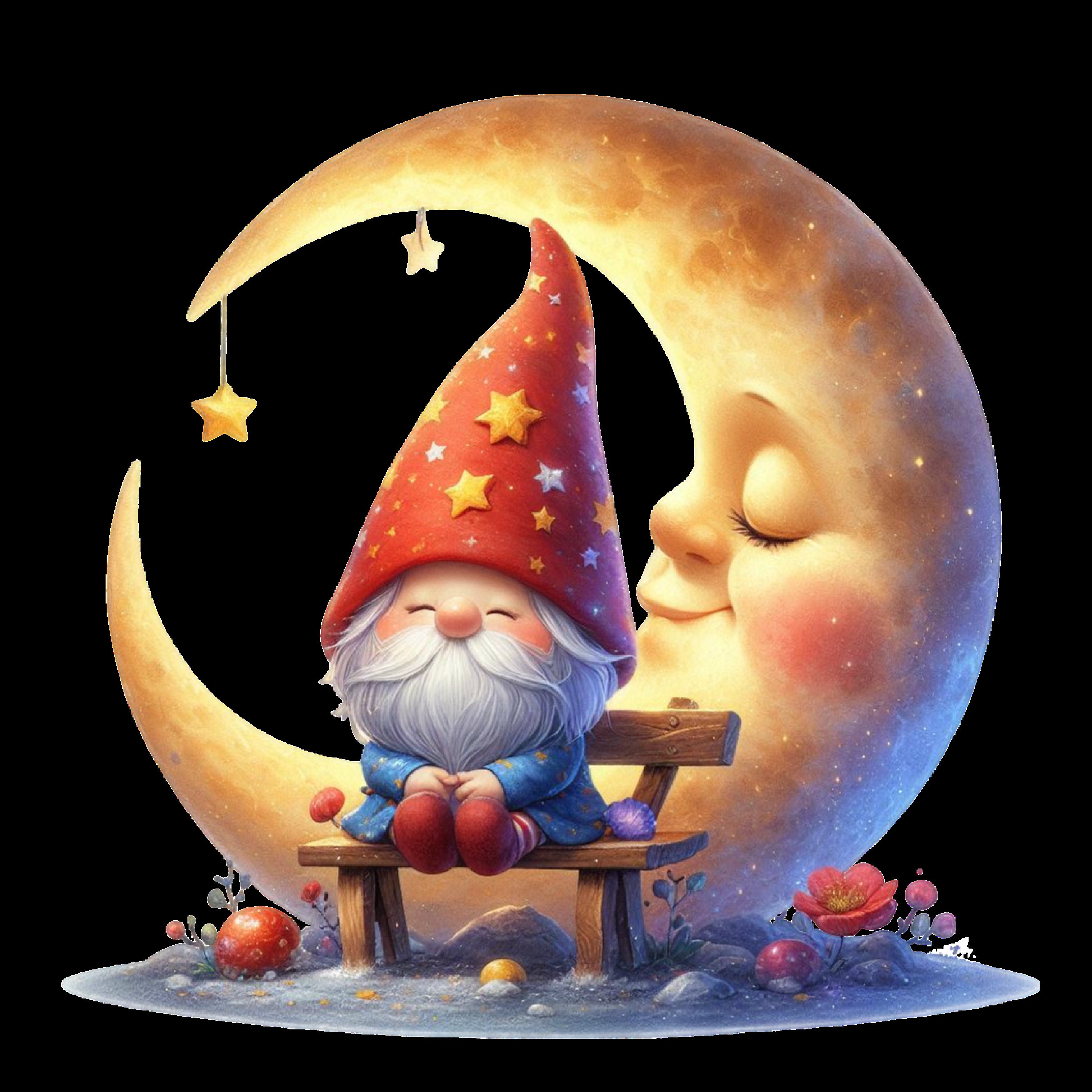 Moon Gnome Clipart, Fantasy Gnome Clipart, Moon Themed Clipart, Gnome ...