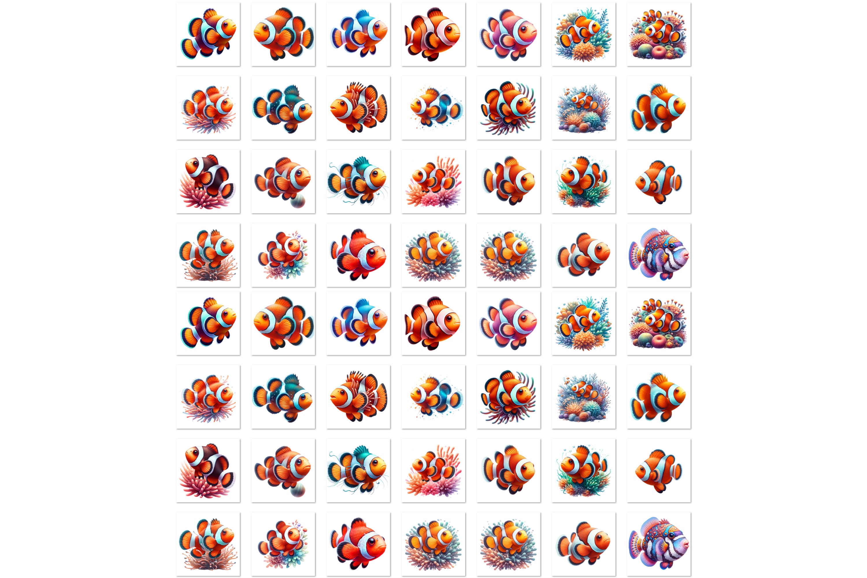 Clownfish PNG Bundle, Clownfish Clipart, Clown Fish Watercolor Clipart, Ocean Nautical Sea Life ...