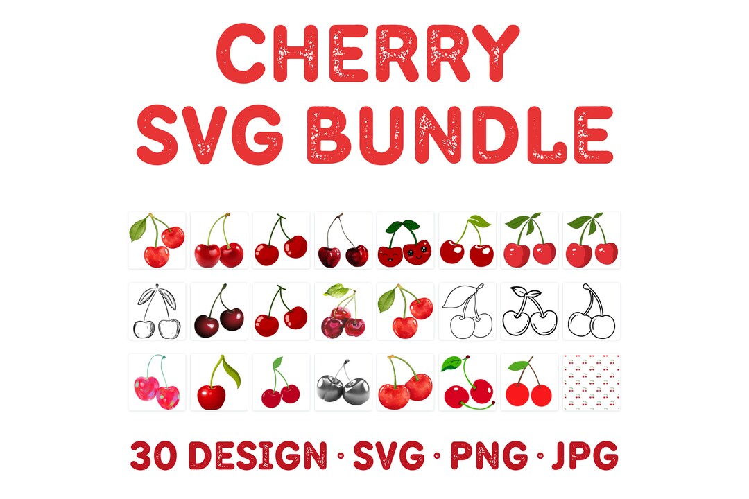 Cherry SVG Bundle, Cherries Illustration, Cherry Fruit Watercolor ...