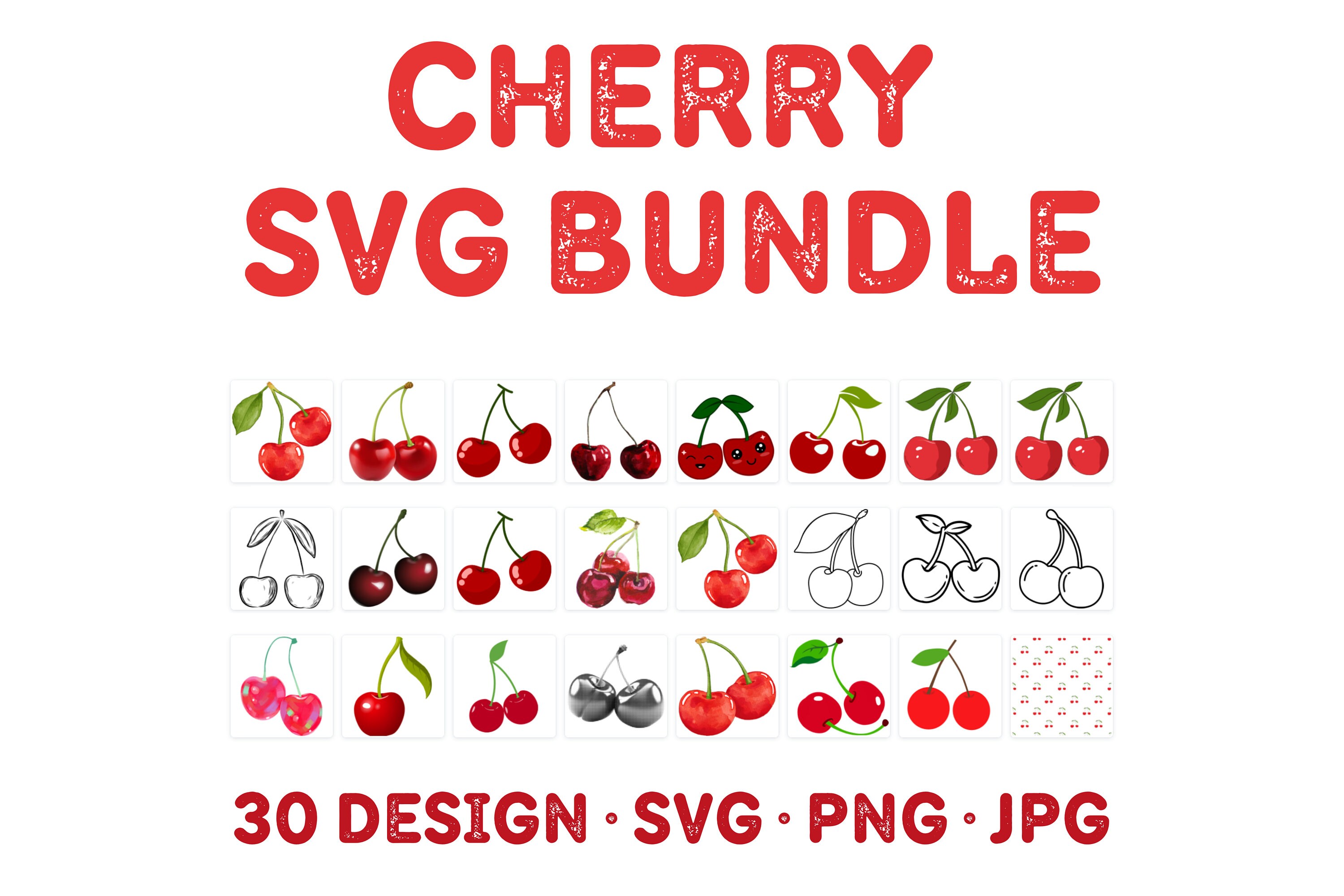 Cherry SVG Bundle, Cherries Illustration, Cherry Fruit Watercolor ...