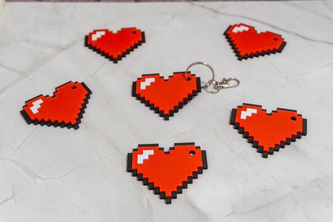 Pixel Heart Keychain Retro Gamer Accessory in Black, Red, and White 8 ...