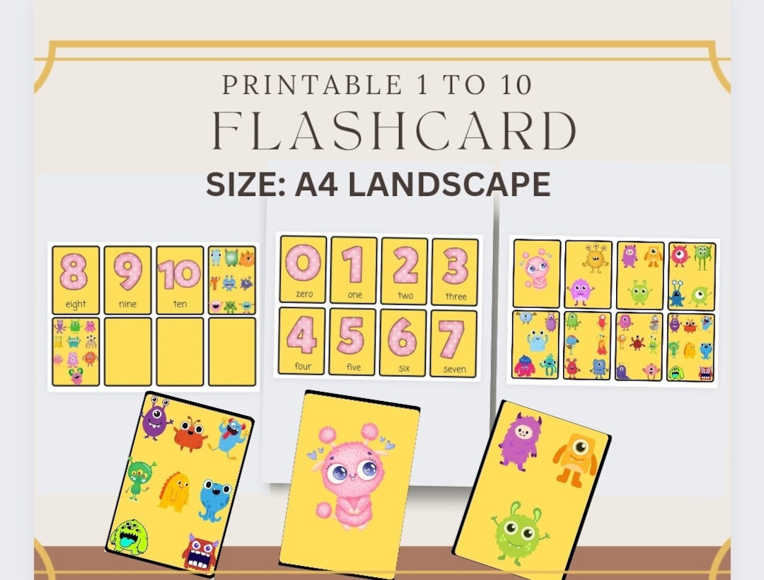 Printables 1 to 10 Monster Flashcard - Etsy