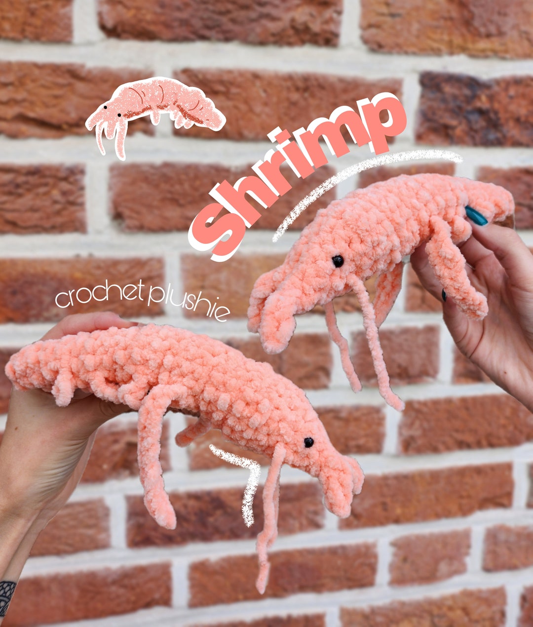 Shrimp Crochet Plushie Amigurumi Animal Handmade Shrimp Crochet Soft ...