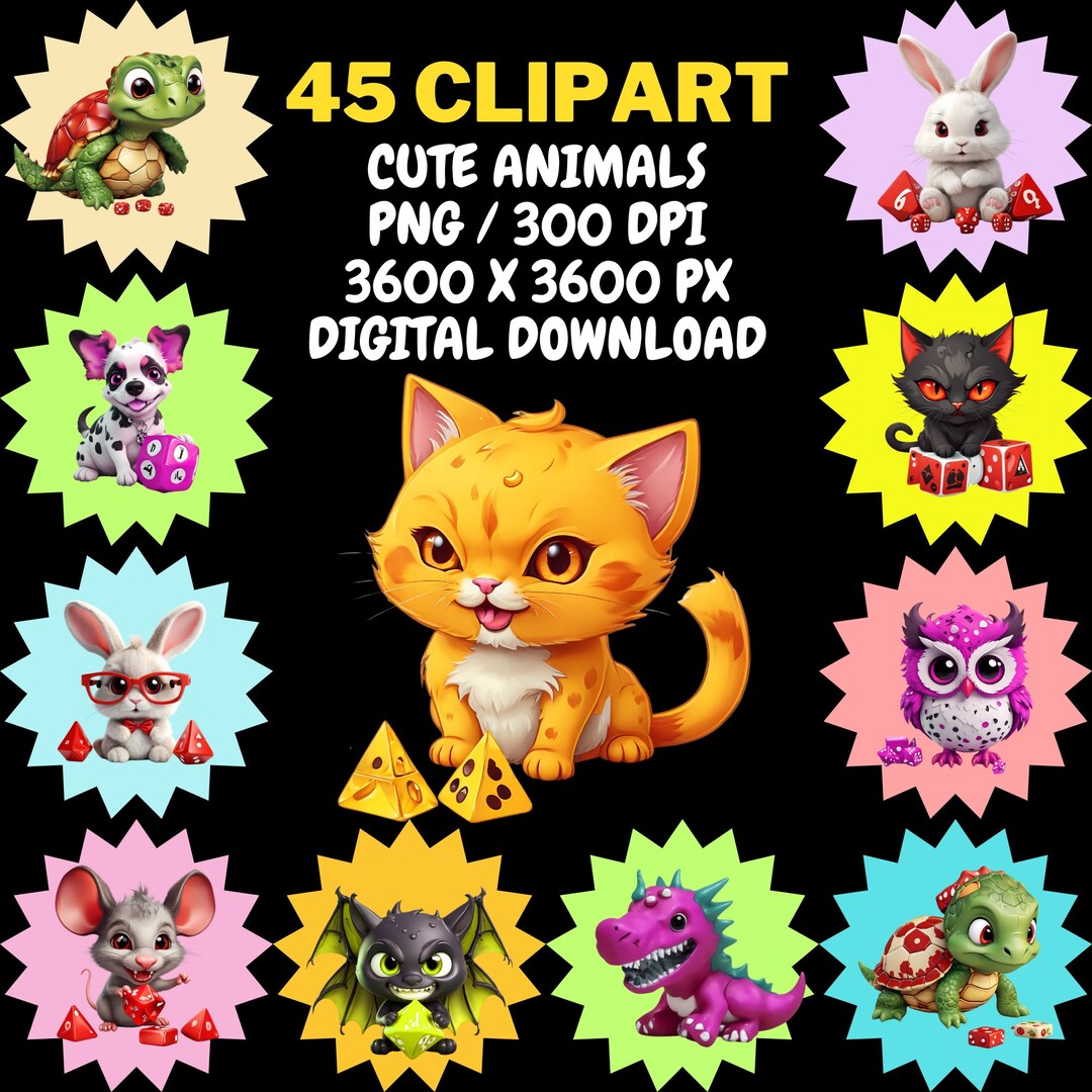 45 Clipart Cute Animals, Fun Dice Clipart Png, Baby Animals Png, Dice ...