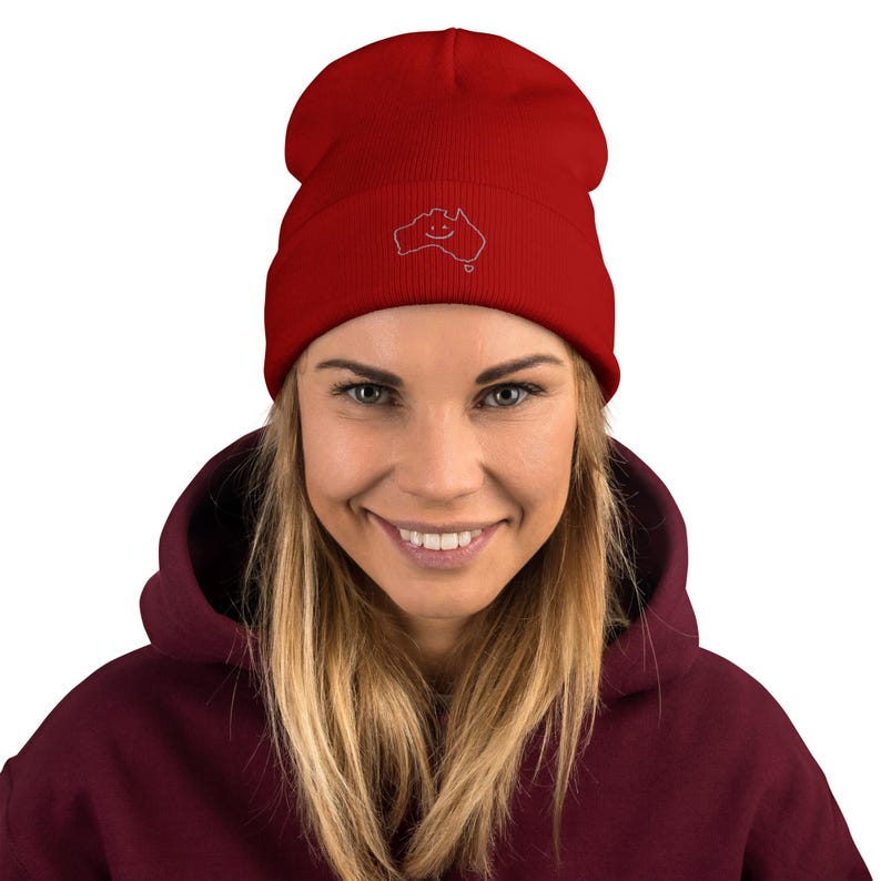 Winking Australia Map Embroidered Beanie – Cozy & Stylish Cotton Blend ...