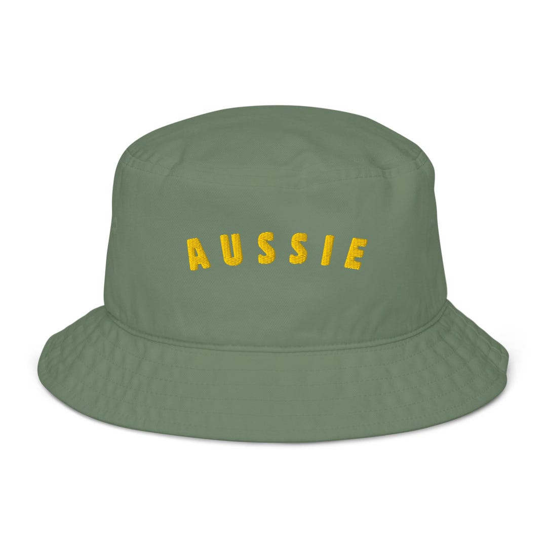 Aussie Bucket Hat – Embroidered Cotton Hat in Olive Green - Etsy