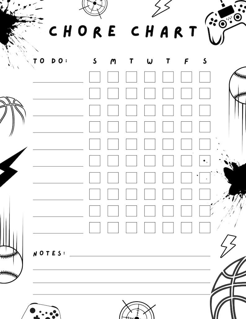 Weekly Chore Chart- Boy - Etsy