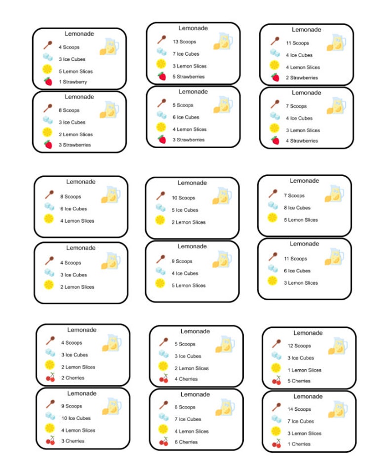 Lemonade Recipe Cards for Sensory Play | Sensory Bin Activity Cards ...