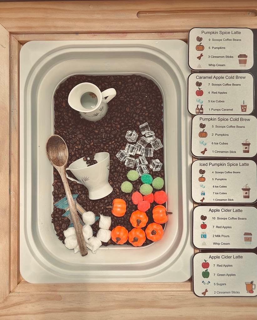 Coffee & Fall Drinks Recipe Cards for Sensory Play Fall Sensory Bin ...
