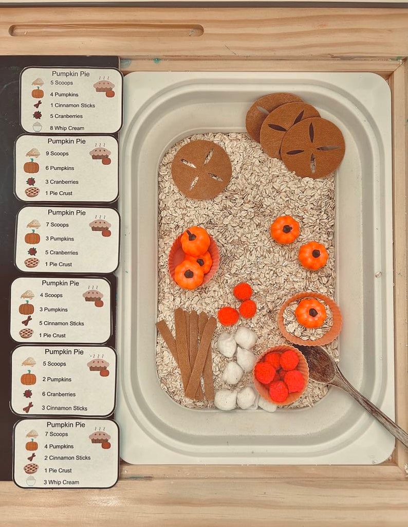 Pumpkin Pie Sensory Bin Cards | Printable Fall and Thanksgiving ...