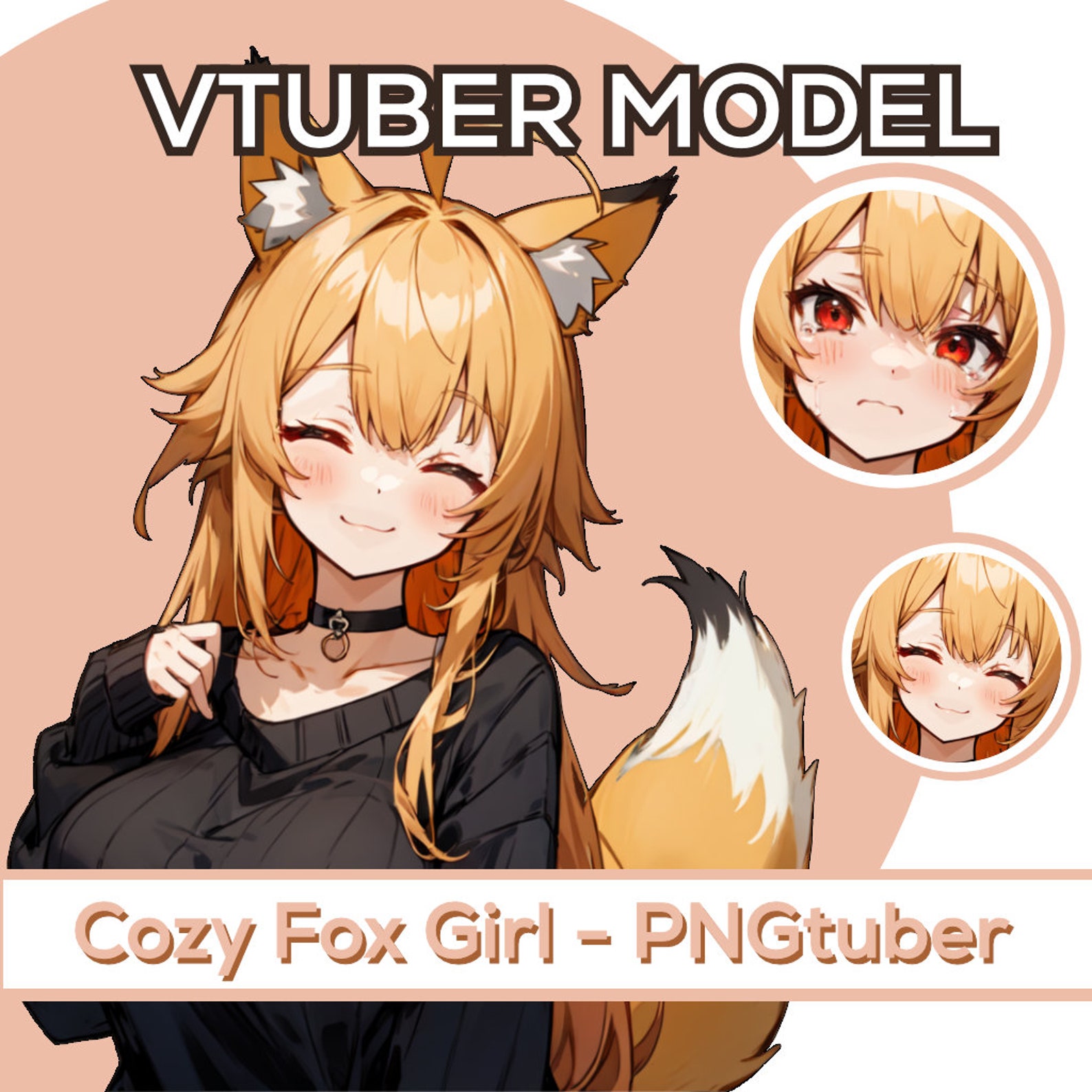 Pngtuber Kitsune Fox Girl for Vtube Studio as a Cute Animal Fox Half ...
