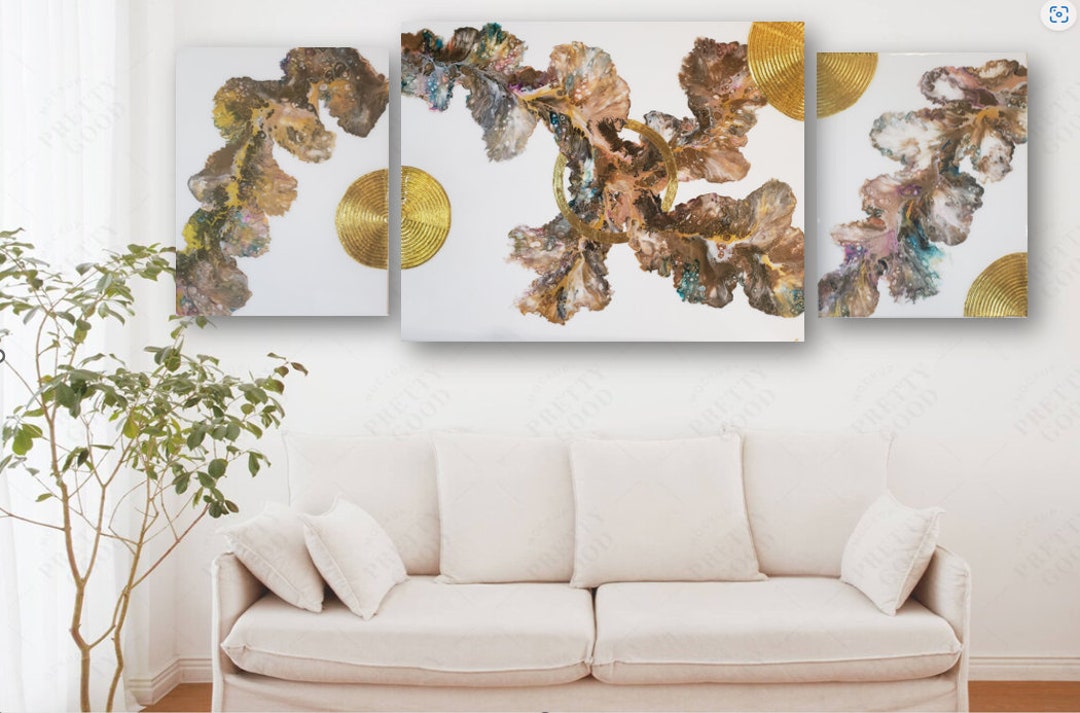 SOLD-3 Piece - SERENITY Flow-original Acrylic on Canvas Wall Art Fluid ...