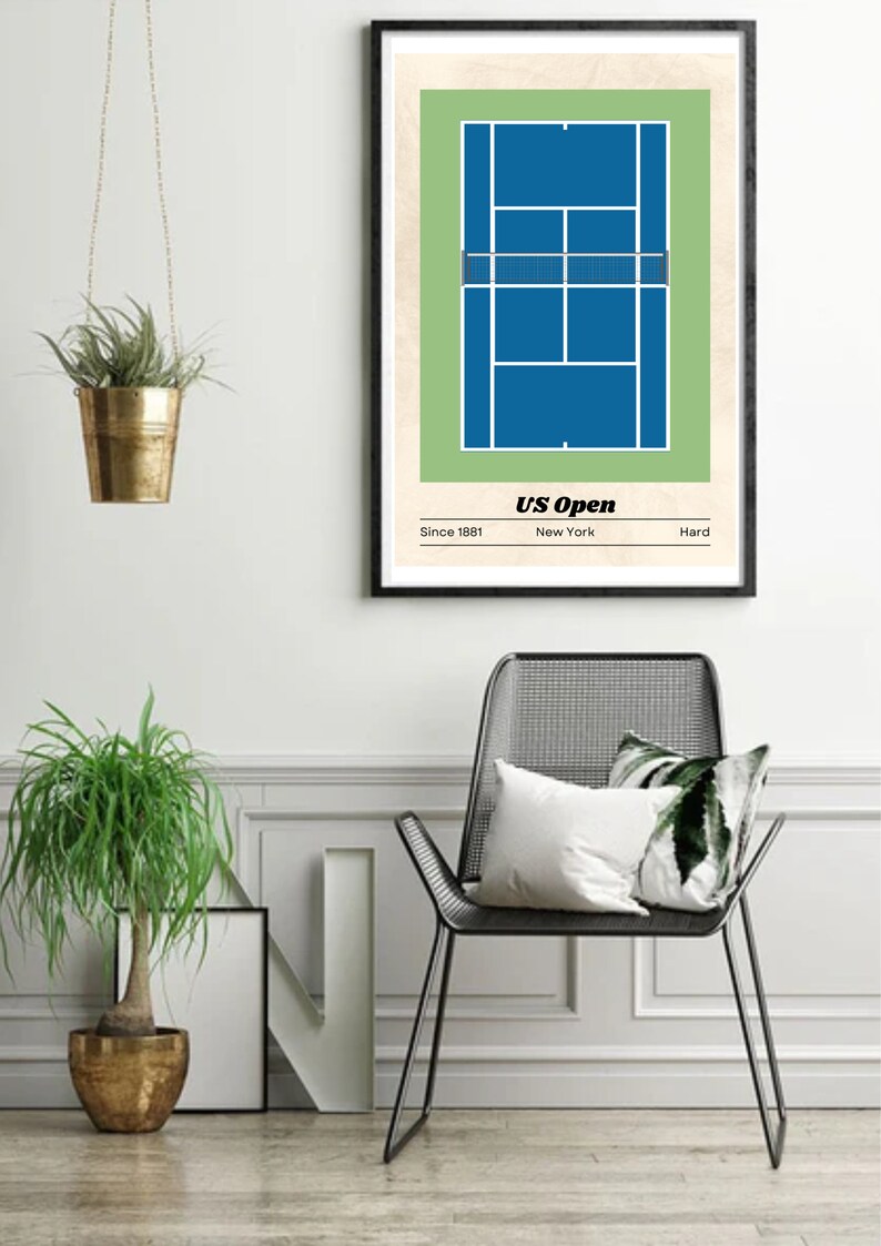 Tennis Poster Framed Wall Art, Minimalist Tennis Court Print 2024 ...