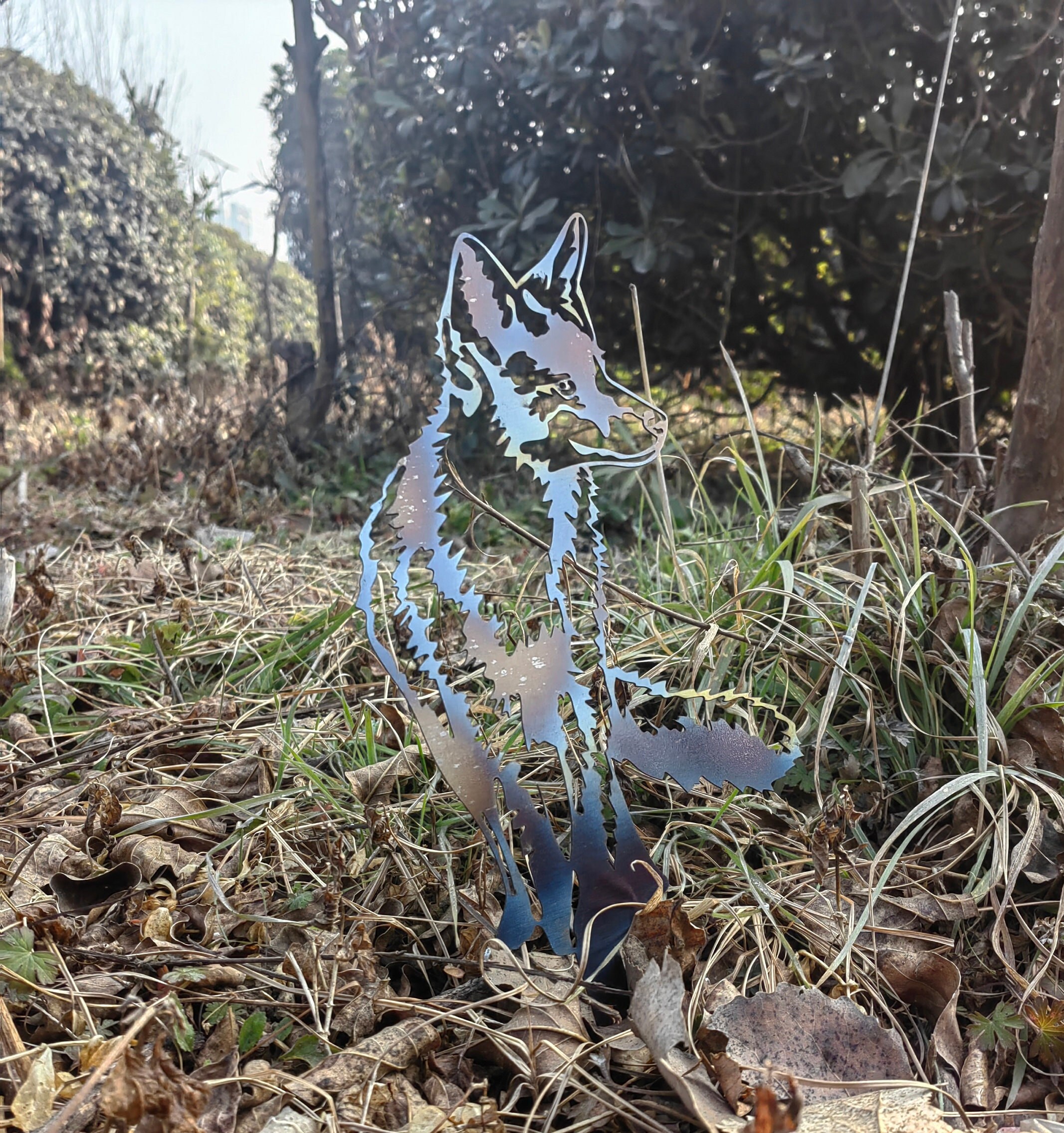 Matte Effect Wolf Metal Stake, Burned Metal Wolf Silhouette, Heat ...
