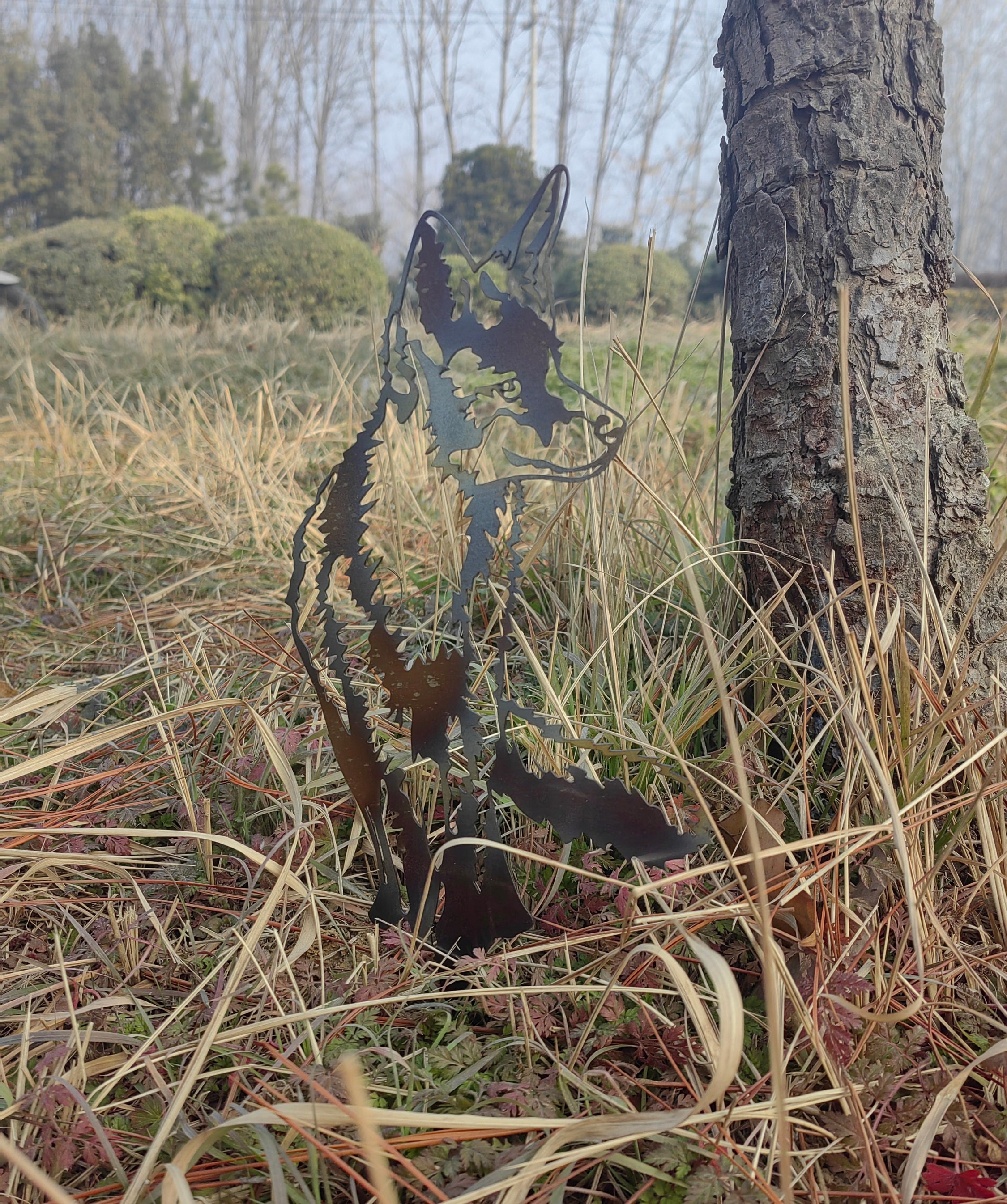 Matte Effect Wolf Metal Stake, Burned Metal Wolf Silhouette, Heat ...