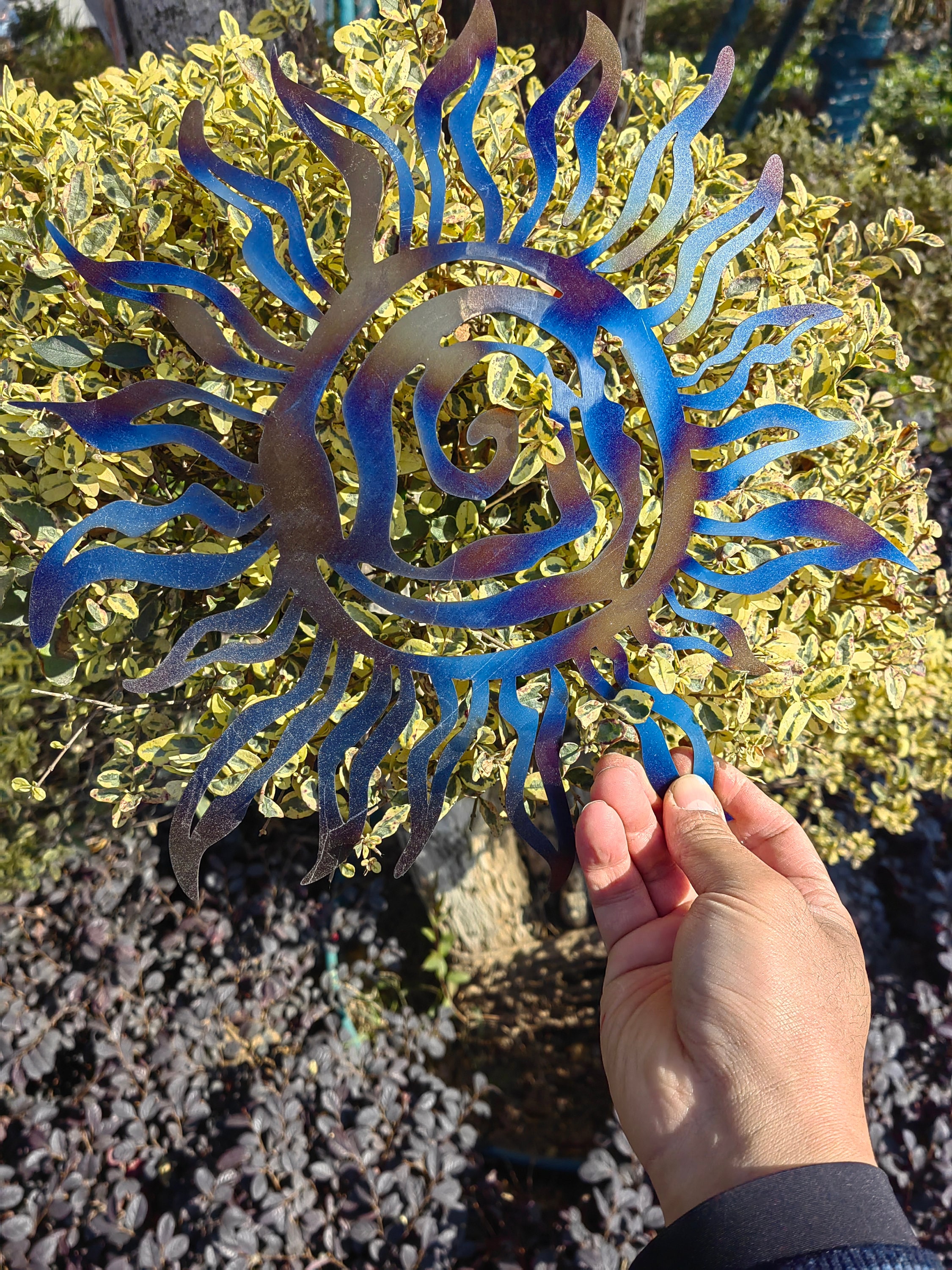 Rainbow Wacky Sun Burnt Metal, Heat Colored Metal Sun Catcher Art ...