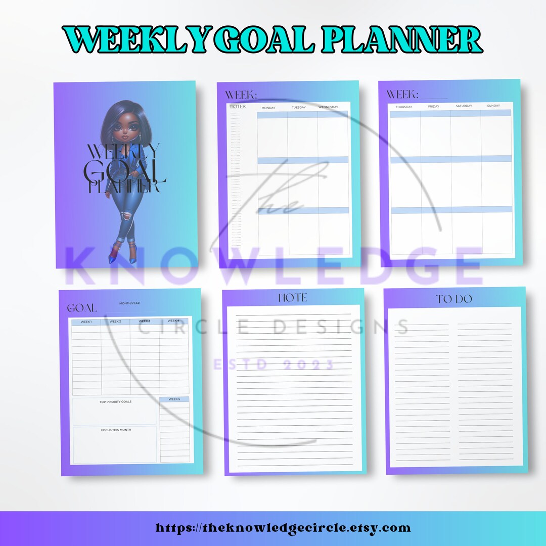 Blue & Purple Weekly Goal Digital Planner - Etsy