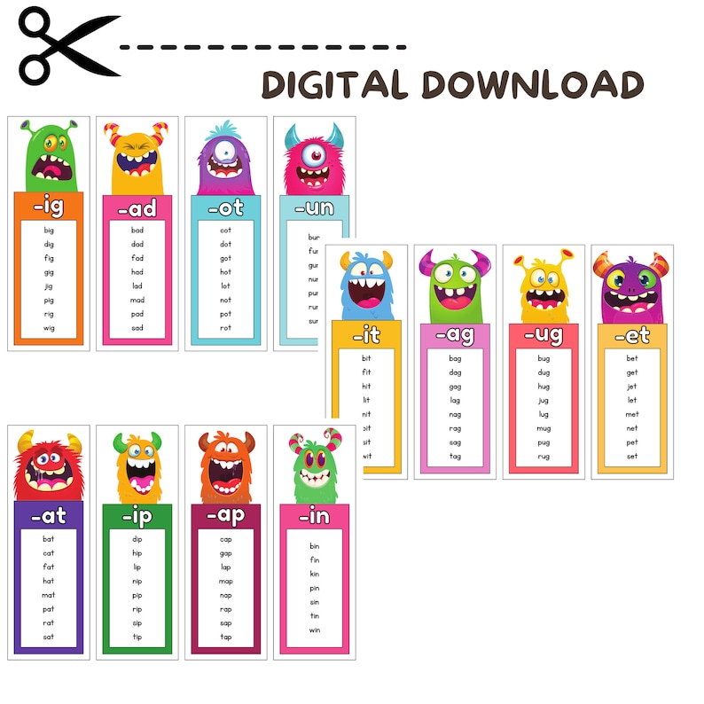 Sight Words Printable Flash Cards, Word Family, Monster Flash Cards ...