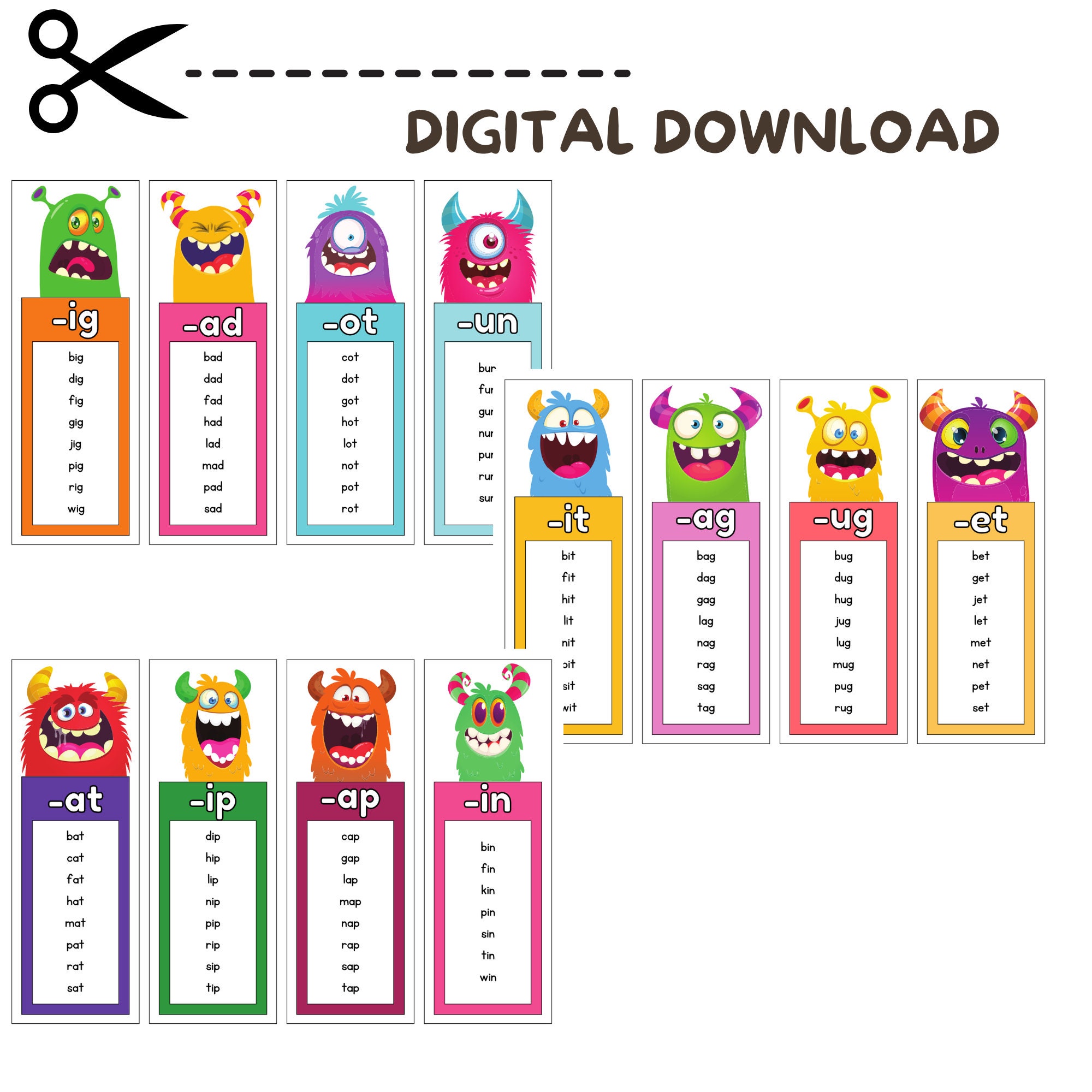 Sight Words Printable Flash Cards, Word Family, Monster Flash Cards ...
