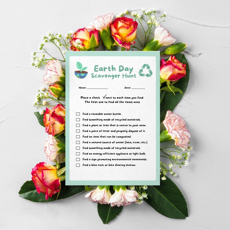 Earth Day Scavenger Hunt Printable, Treasure Hunt, Kids Scavenger Hunt ...