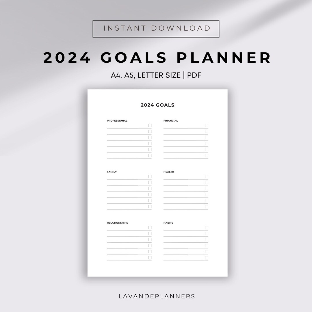 2024 Goals Planner, Printable Goal Planner, Goal Setting, Goal Tracker ...