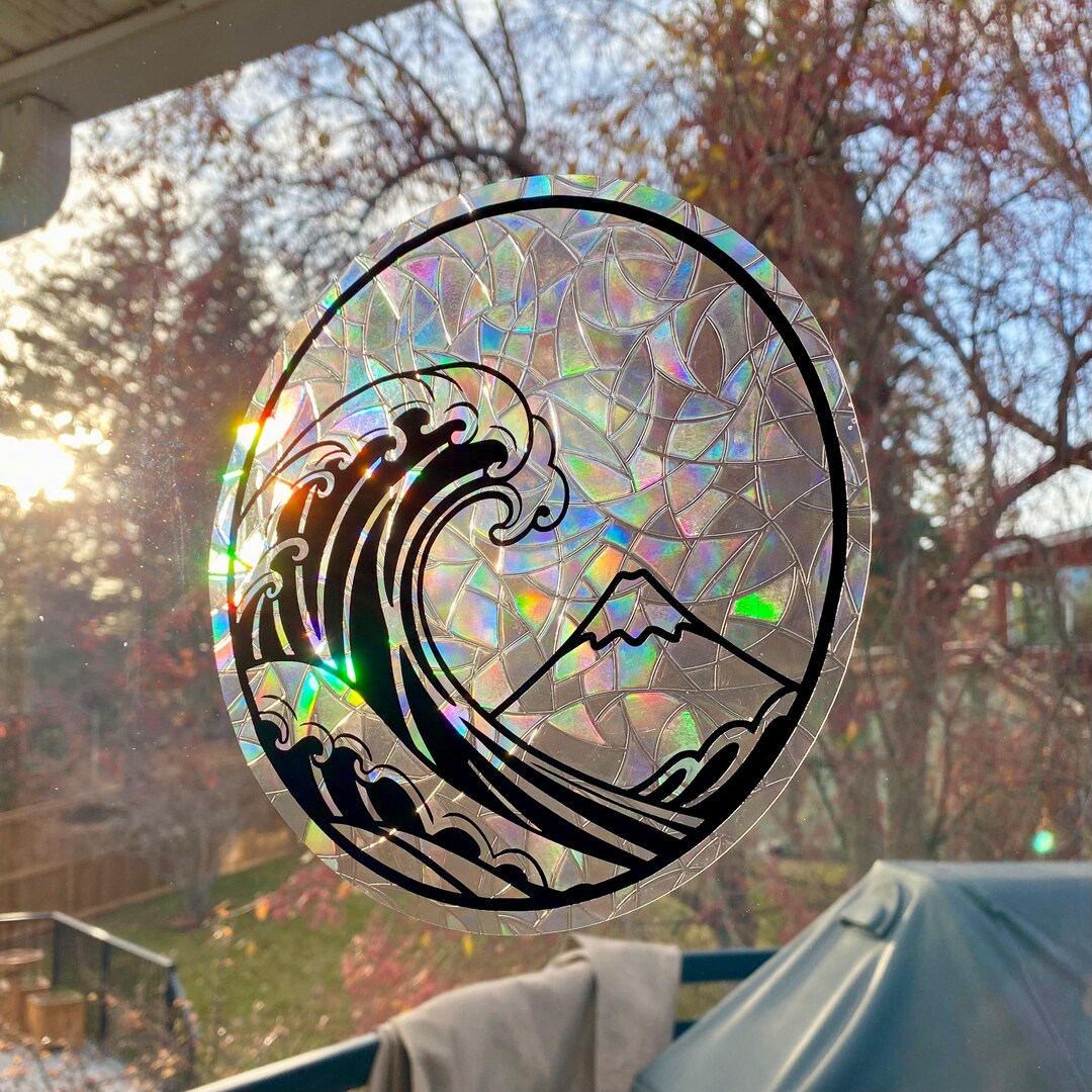 Great Wave Suncatcher • Japanese Ocean Rainbow Cling - Etsy