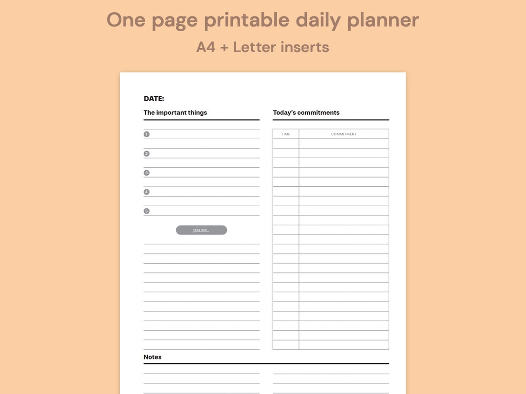 Undated Daily Planner, Portrait A4 and Letter Size, Hole Punch Safe ...