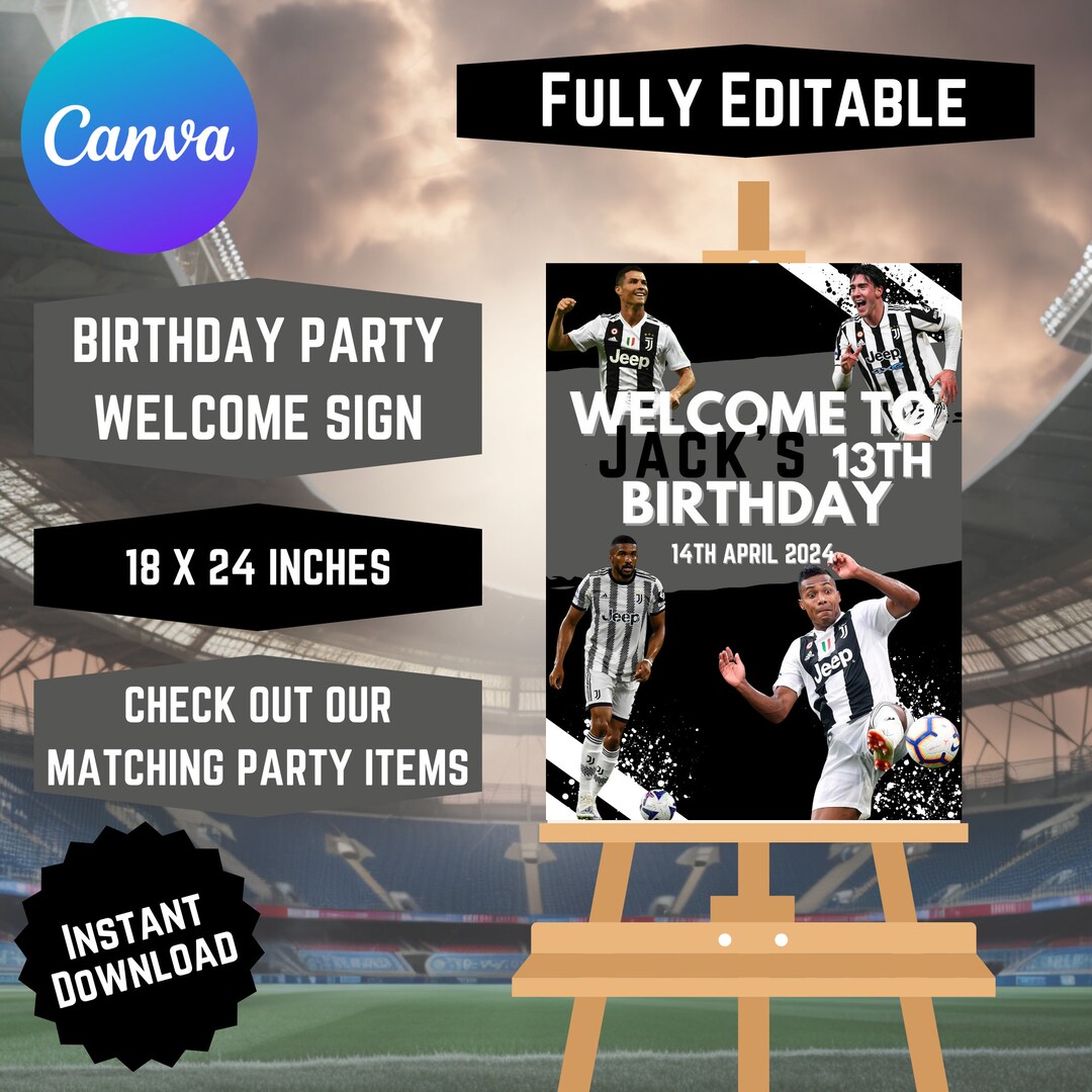JUVENTUS Birthday Welcome Sign, Party, Soccer, Italy, Ronaldo, Poster ...