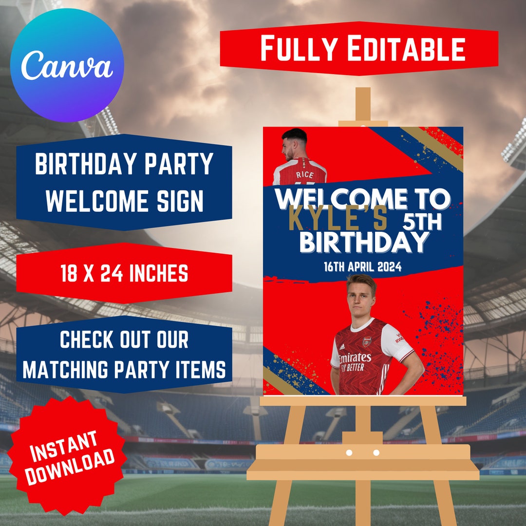 ARSENAL Birthday Welcome Sign, Party, Soccer, Declan Rice, Poster ...